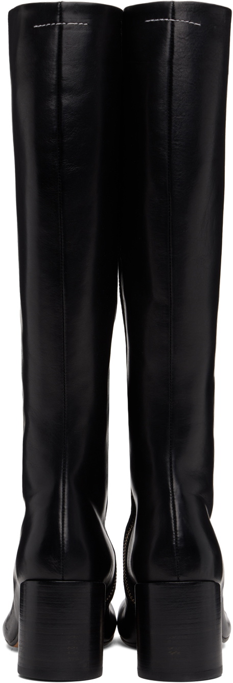 MM6 Maison Margiela Black Stitch-Out Leather Tall Boots MM6 Maison Margiela