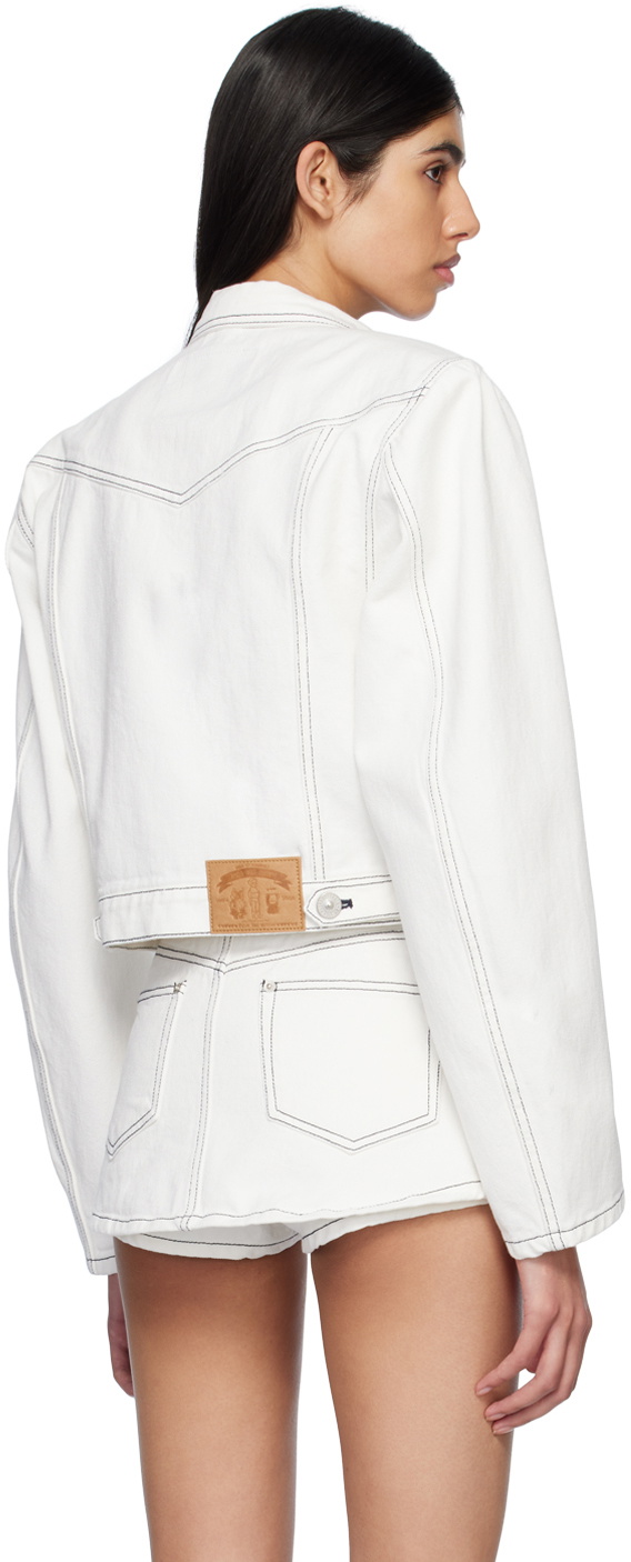 Pushbutton White Cropped Denim Jacket Pushbutton