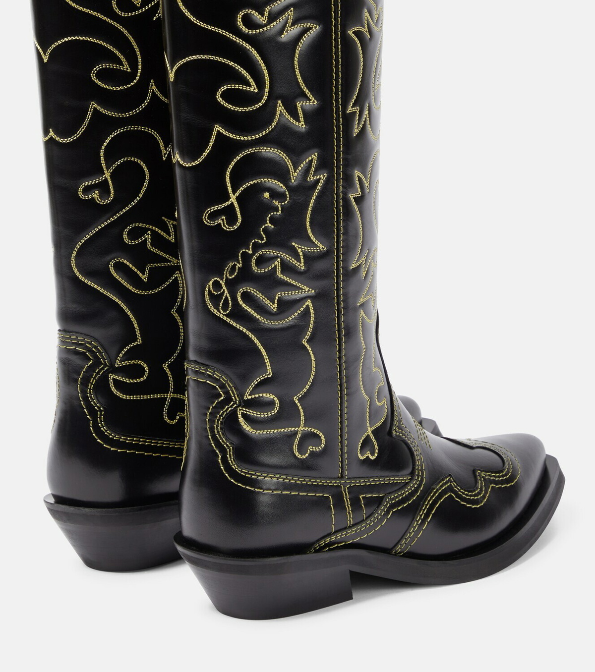 Ganni - Embroidered leather cowboy boots GANNI
