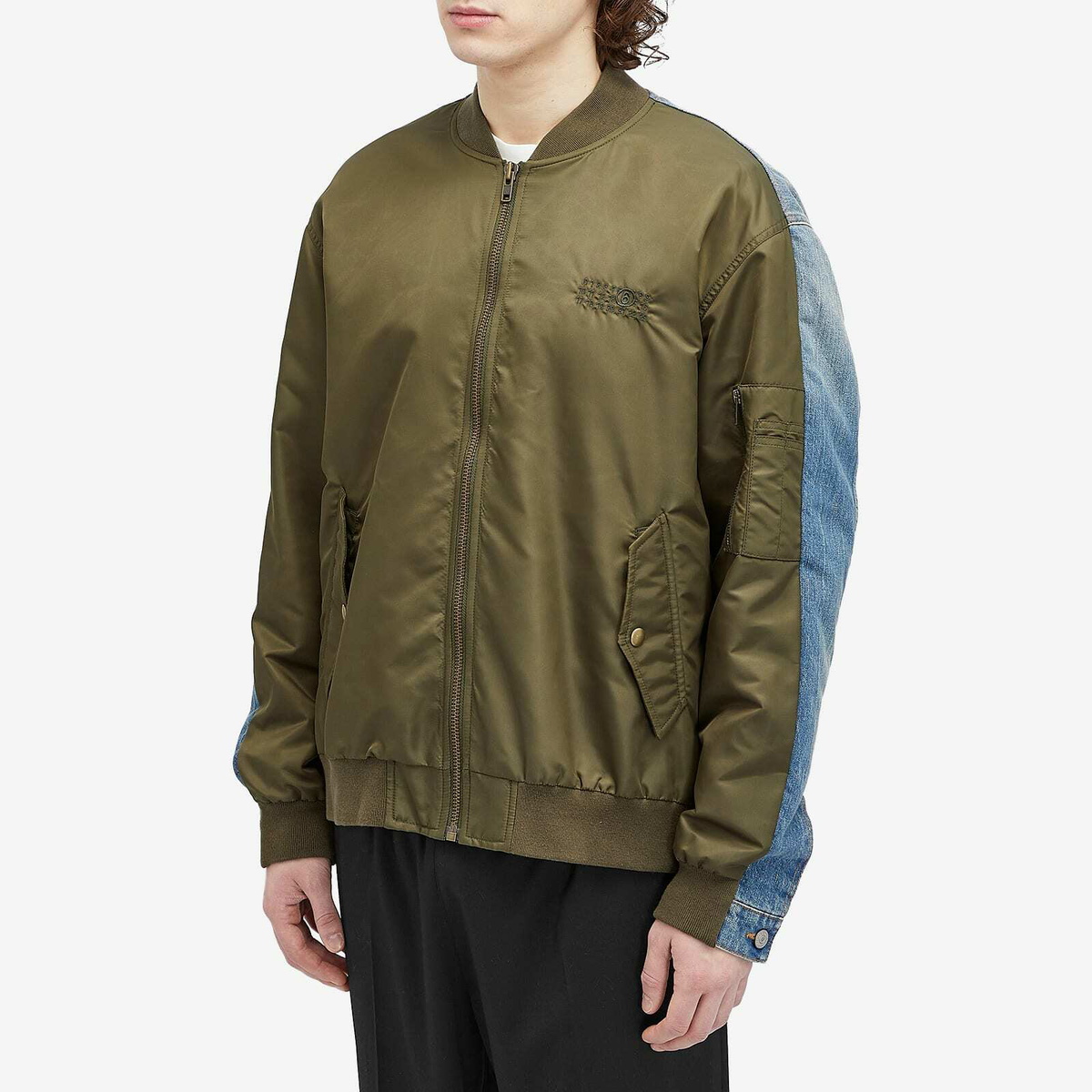 MM6 Maison Margiela Men's Nylon and Denim Bomber Jacket in Military ...