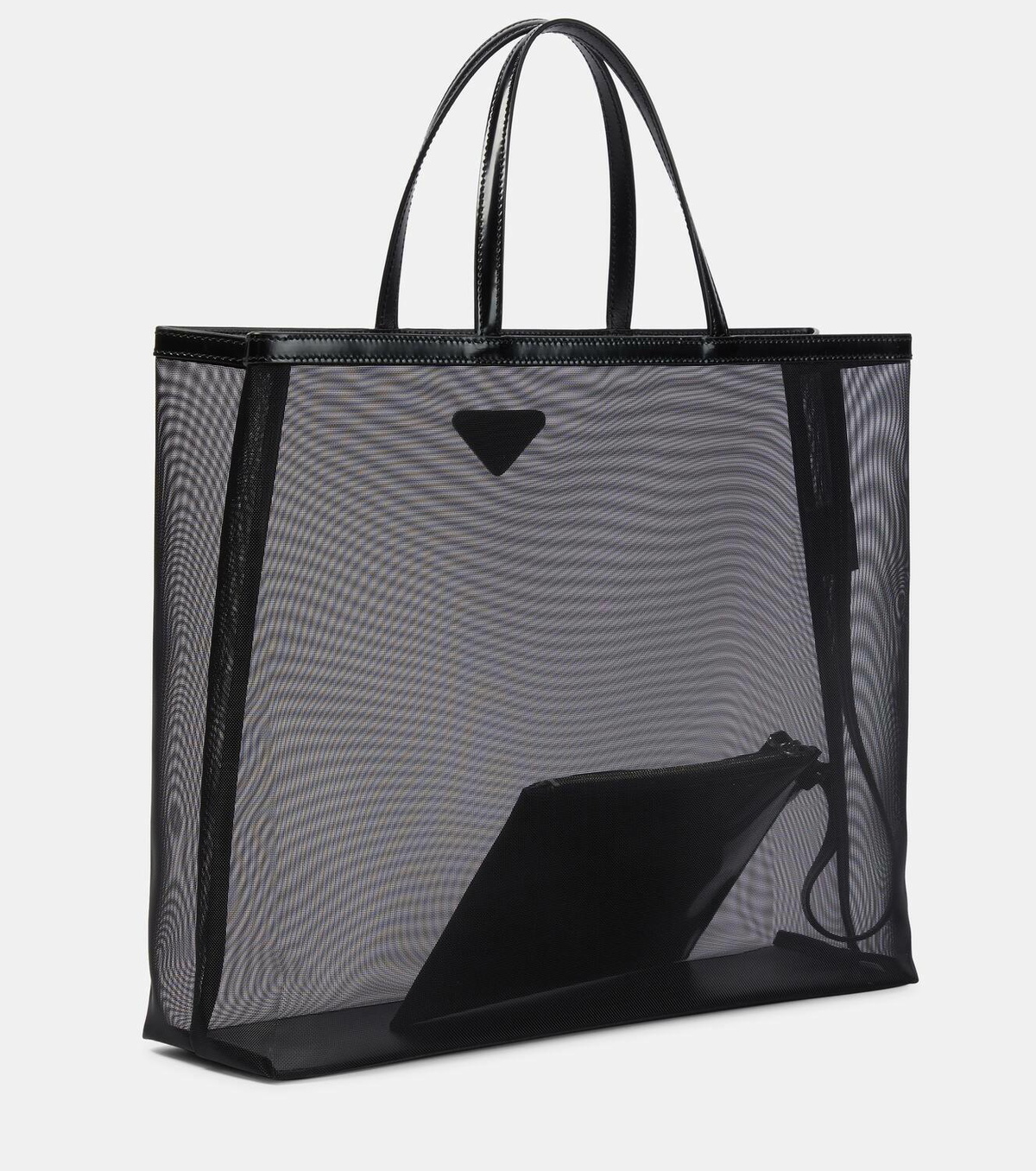 Prada Large leather-trimmed mesh tote Prada