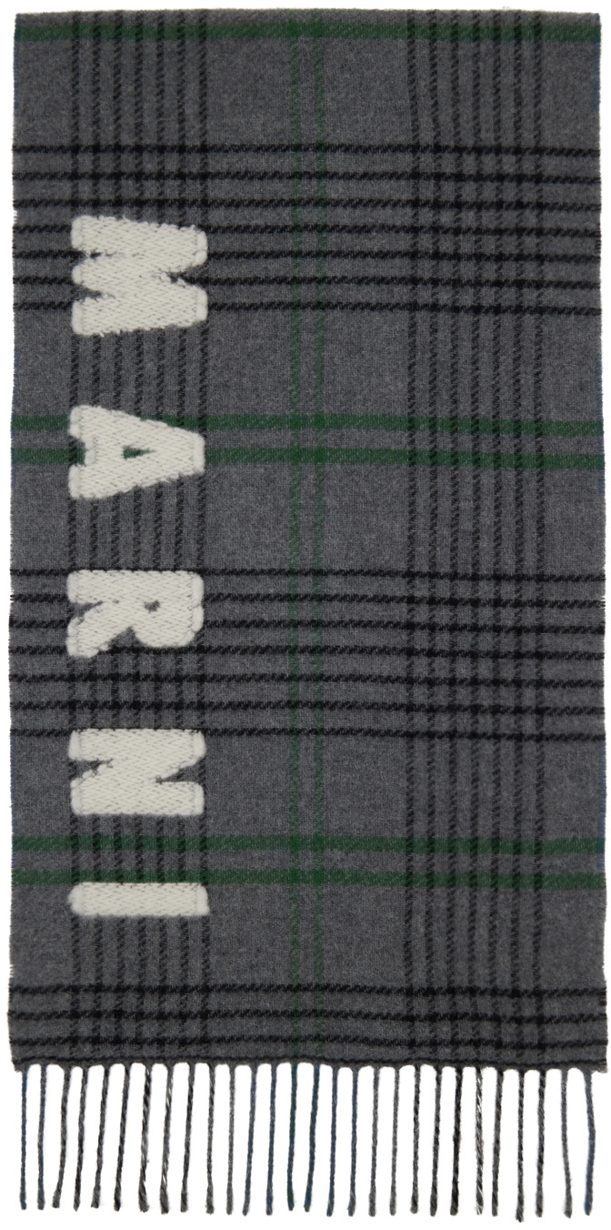 Marni Gray Double Check Logo Scarf Marni