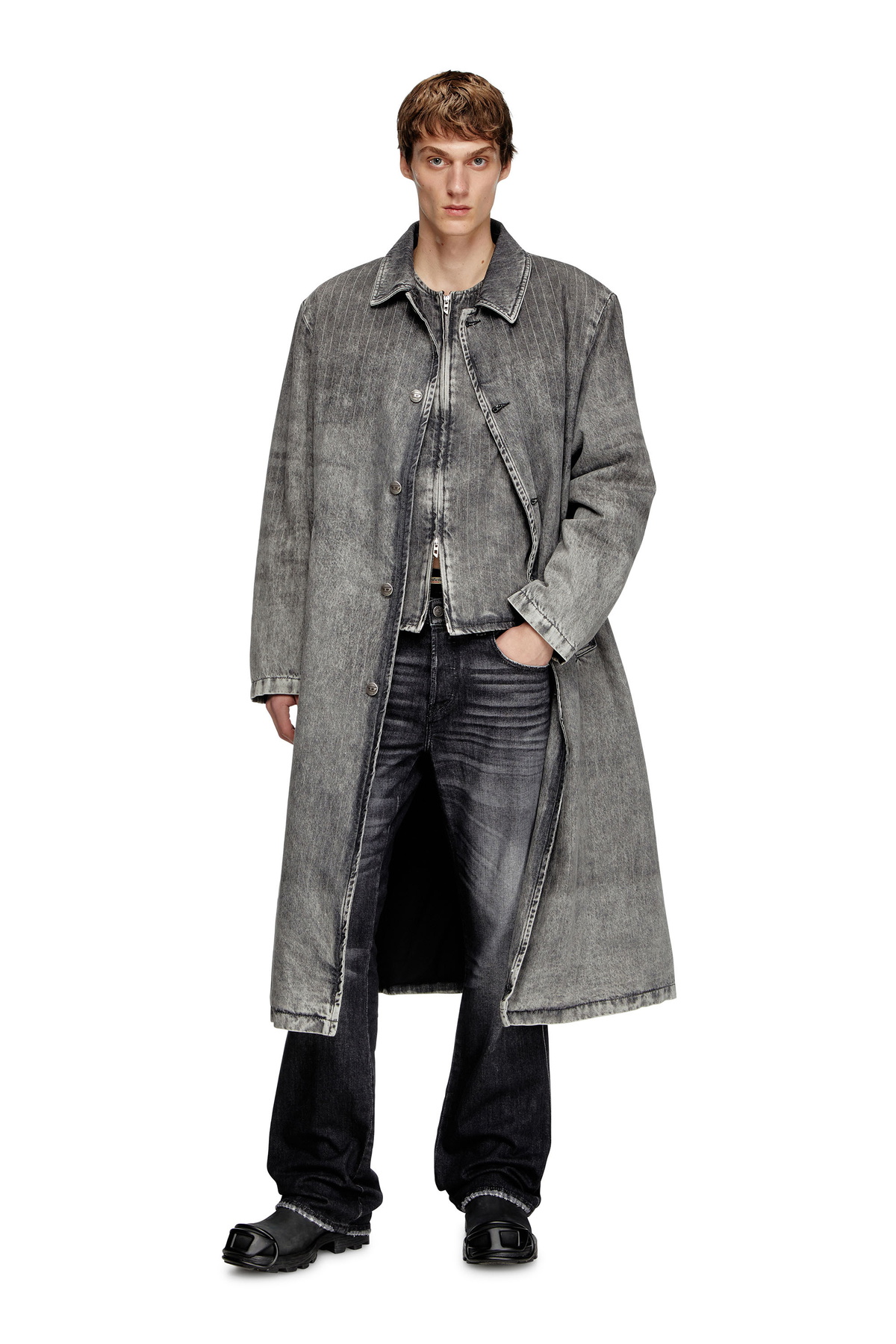 Diesel Coat in tailoring pinstripe denim - Denim Jackets Mens in Grey ...