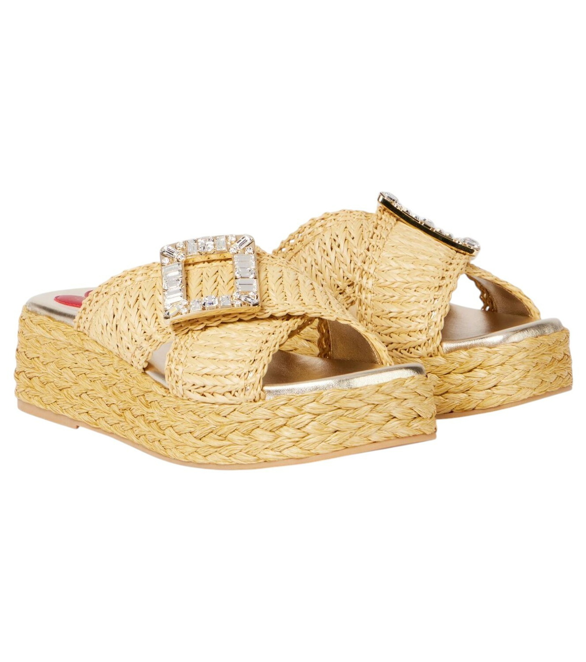 Roger Vivier Embellished raffia espadrille slides Roger Vivier