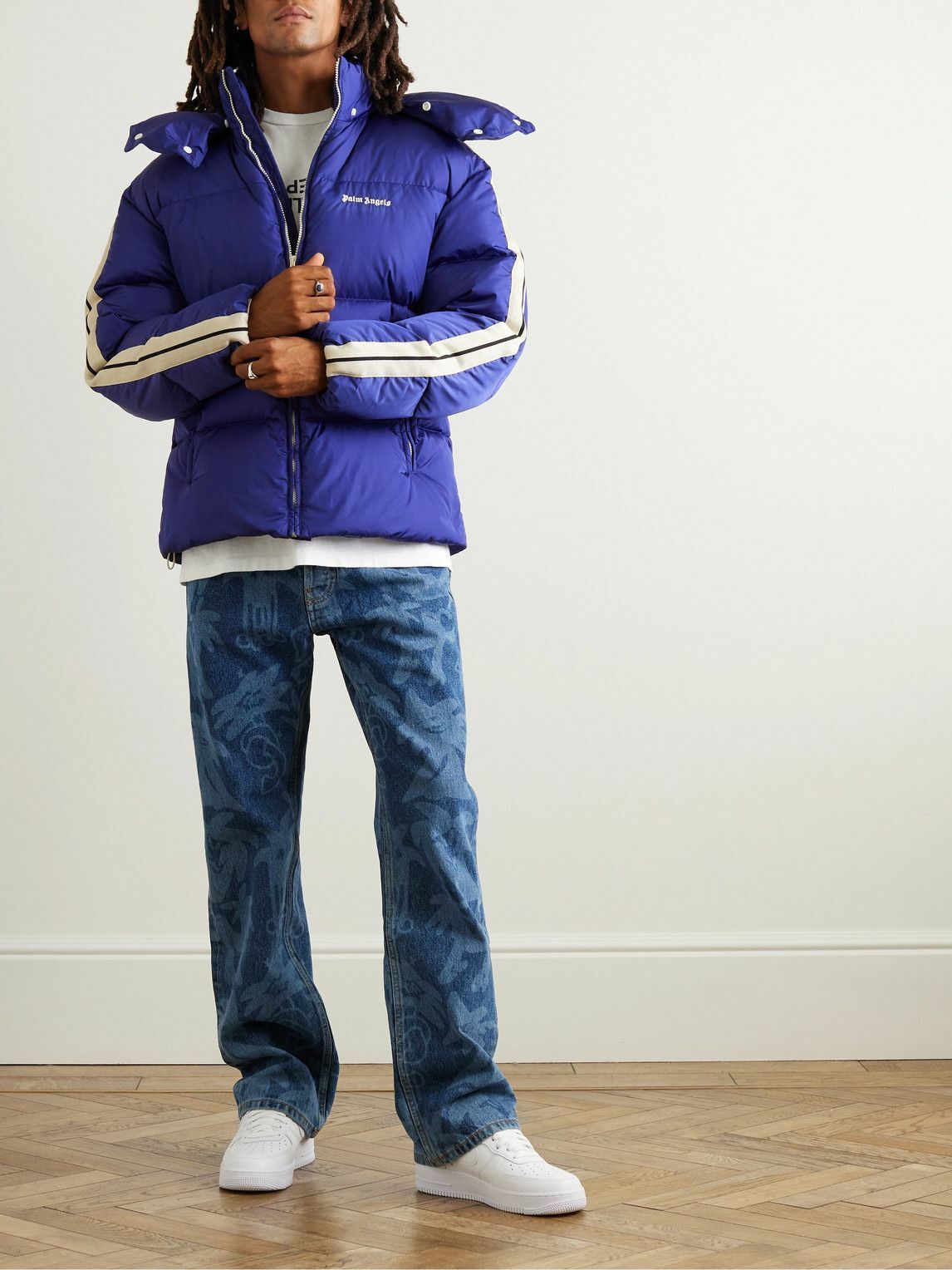Palm Angels - Logo-Embroidered Striped Padded Quilted Shell Jacket ...