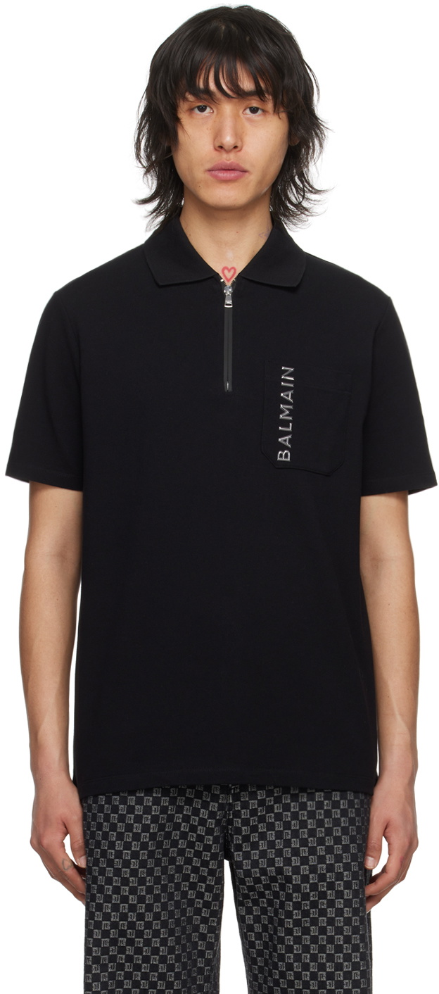 Balmain Black Half-Zip Polo Balmain