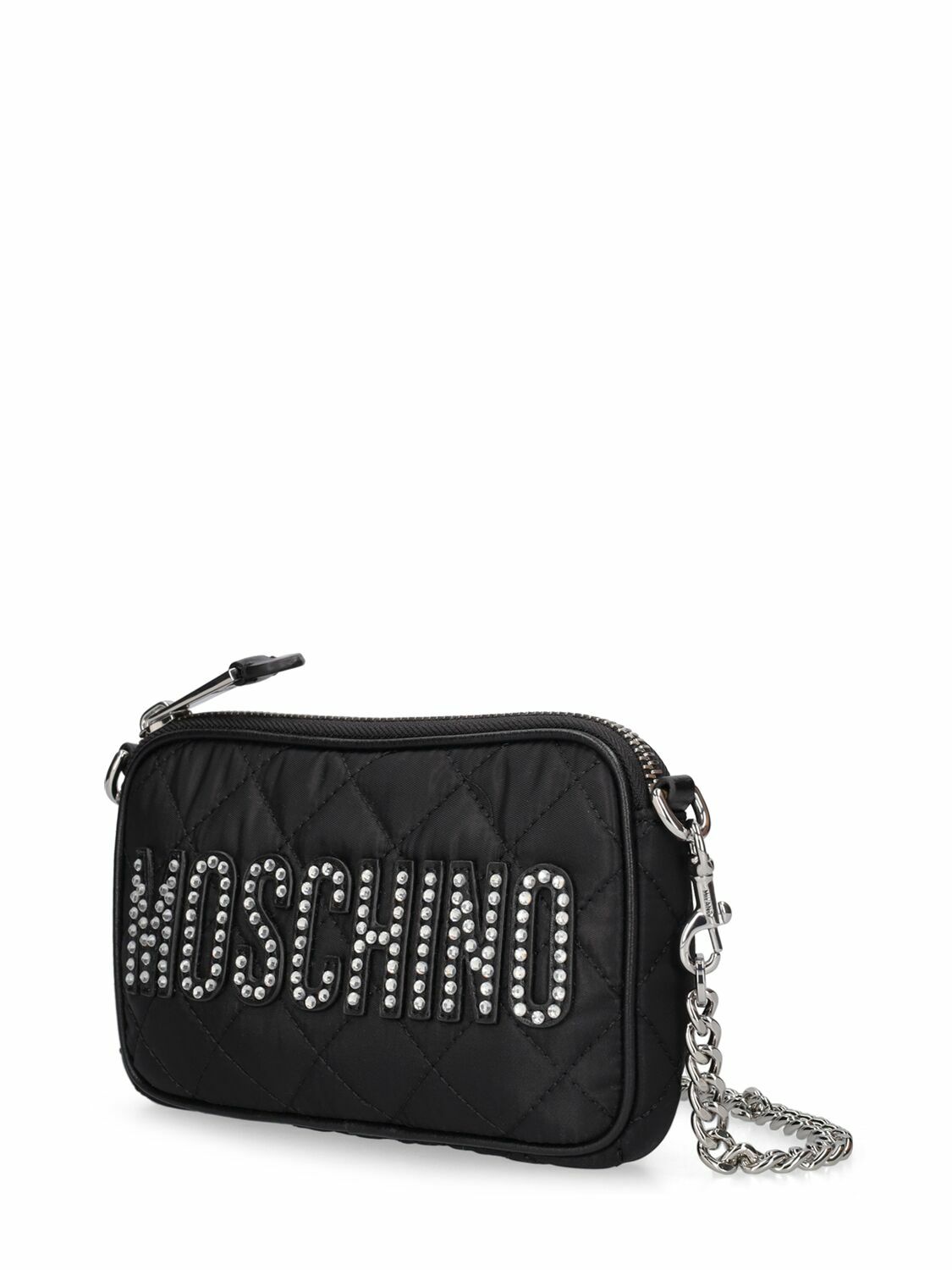 MOSCHINO - Crystal Logo Quilted Nylon Shoulder Bag Moschino