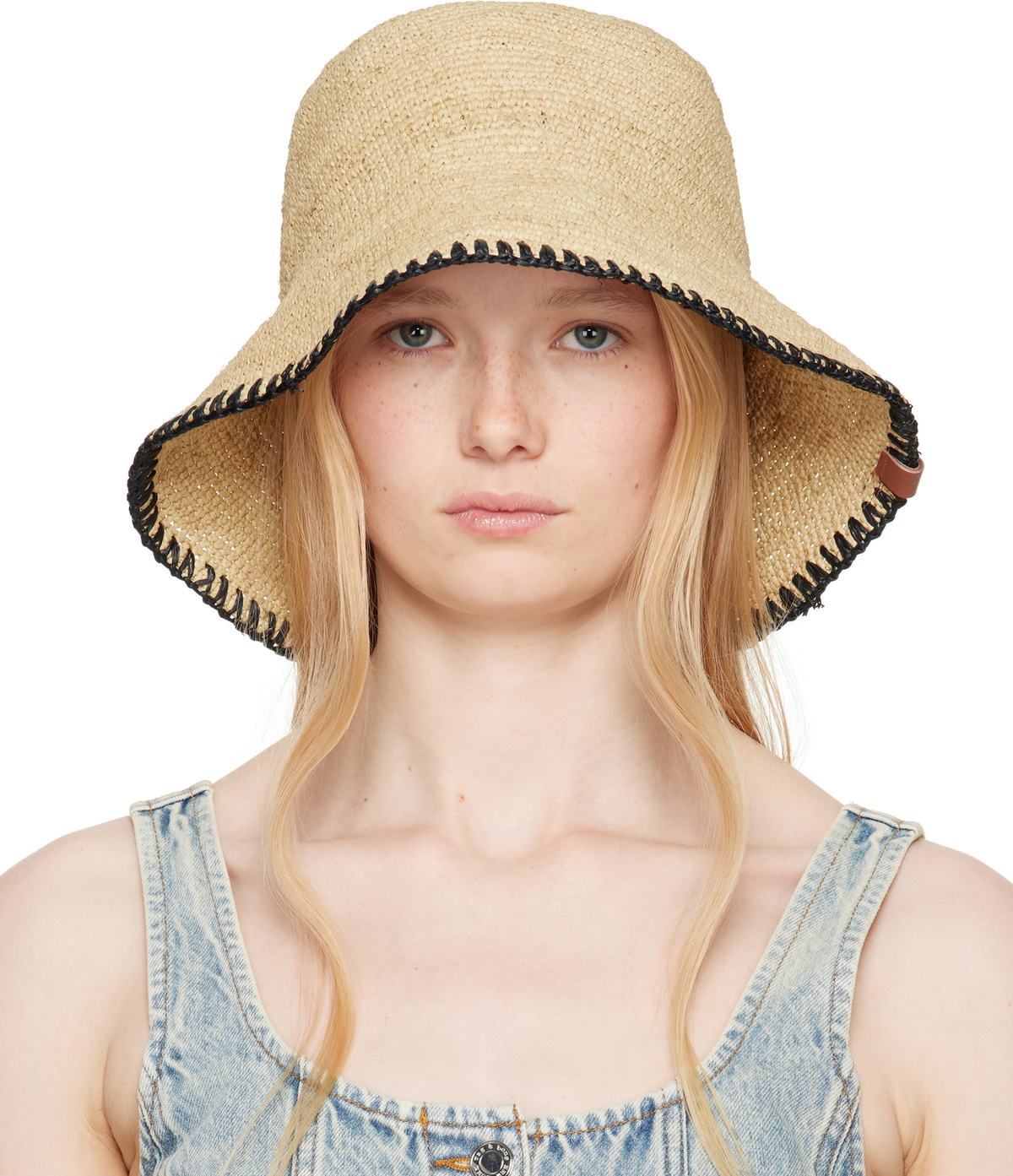 rag & bone Beige Jade Rollable Raffia Bucket Hat Rag and Bone