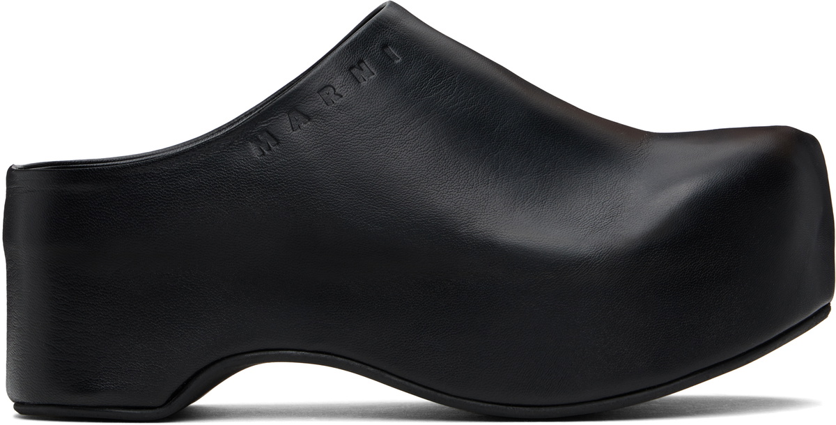 Marni Black Leather Chunky Sabot Clog Loafers Marni