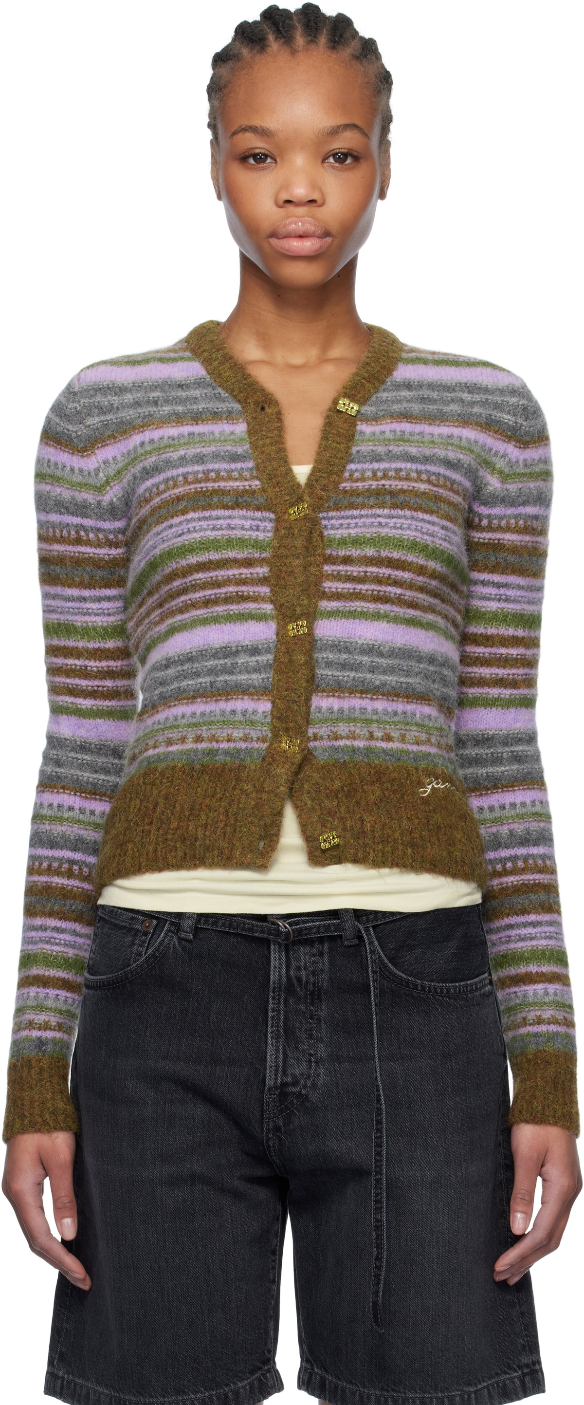GANNI Multicolor Soft Wool Stripe Cardigan GANNI