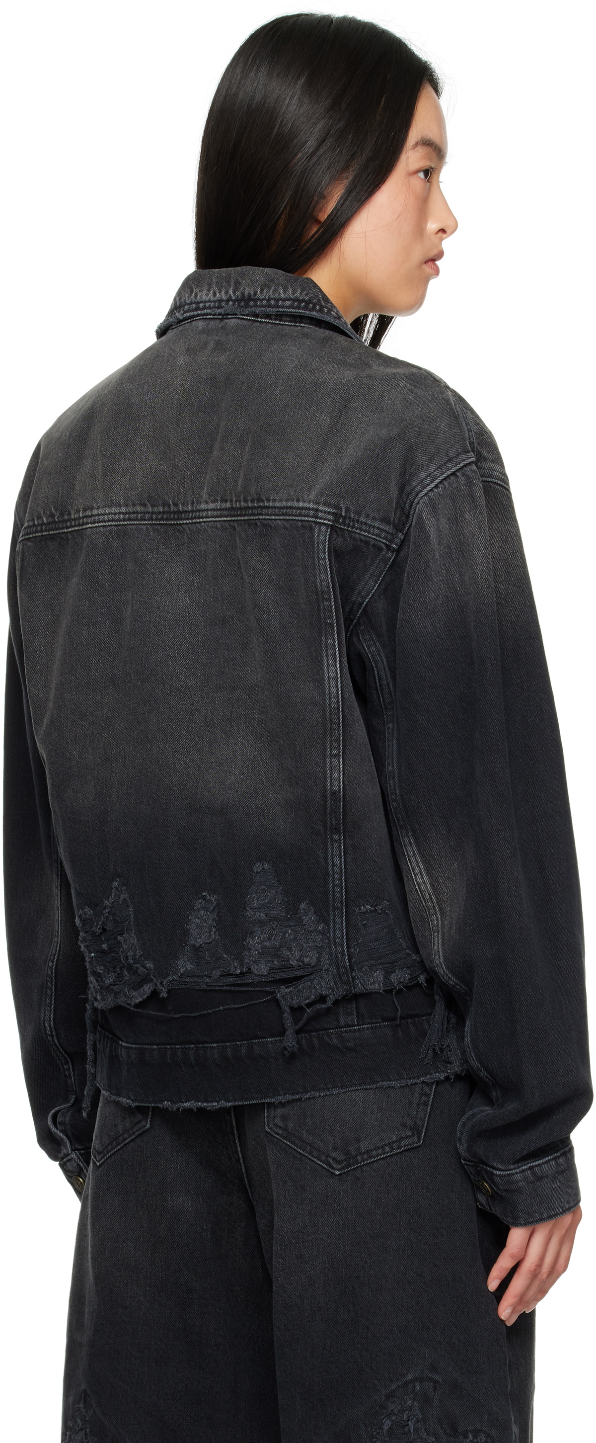 GUESS USA Black Distressed Denim Jacket GUESS