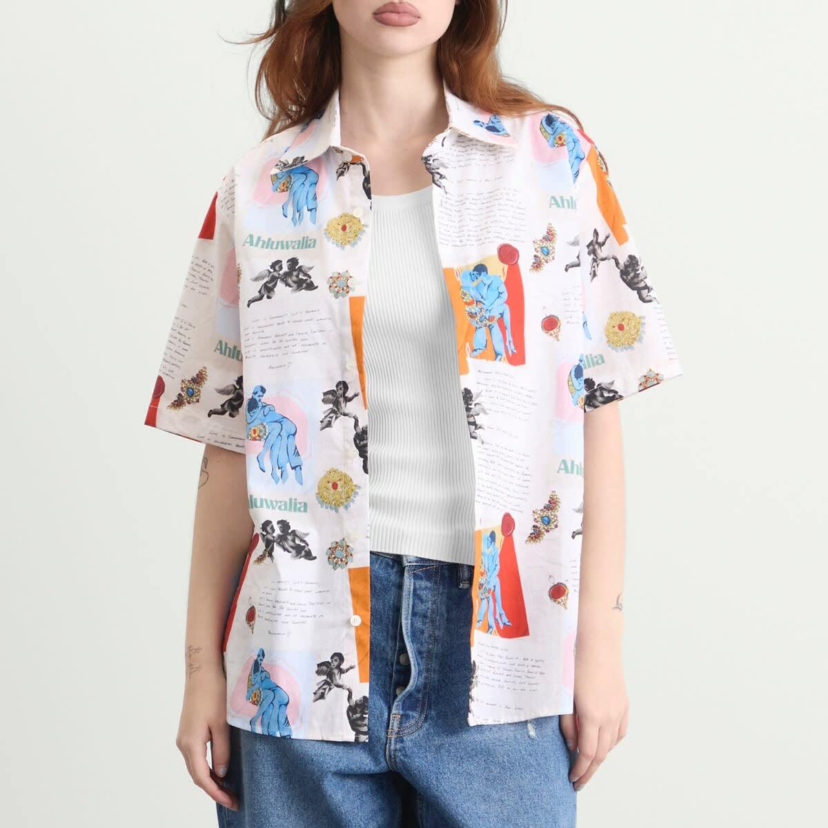 Ahluwalia Women's Kada Short Sleeve Shirt in Cream Multi Print ...