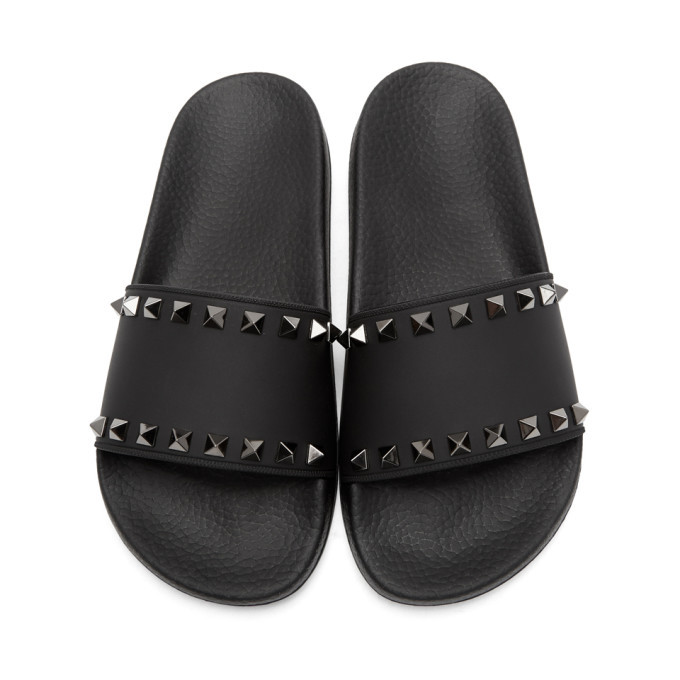 Valentino Black Valentino Garavani Rockstud Pool Slides Valentino Garavani