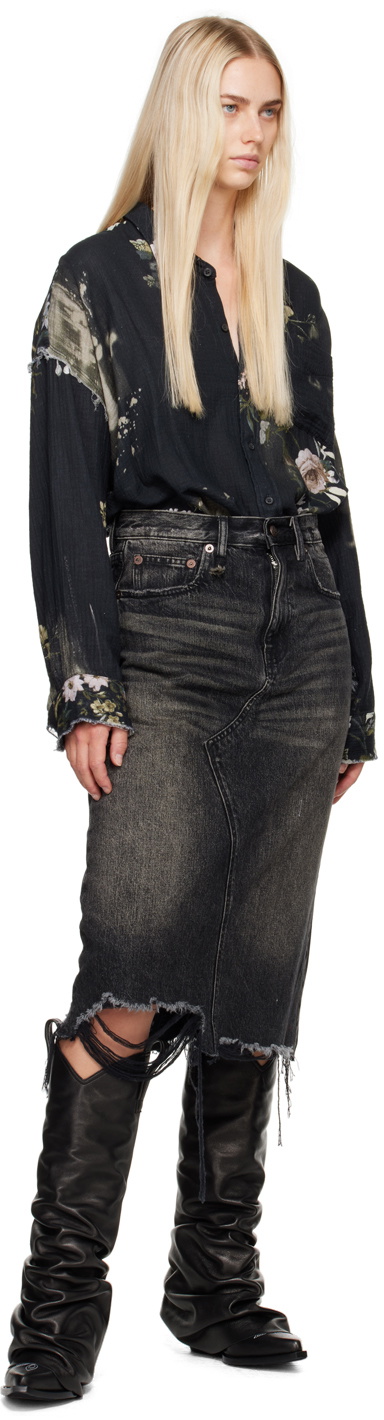 R13 Black Shredded Seam Drop Neck Shirt R13