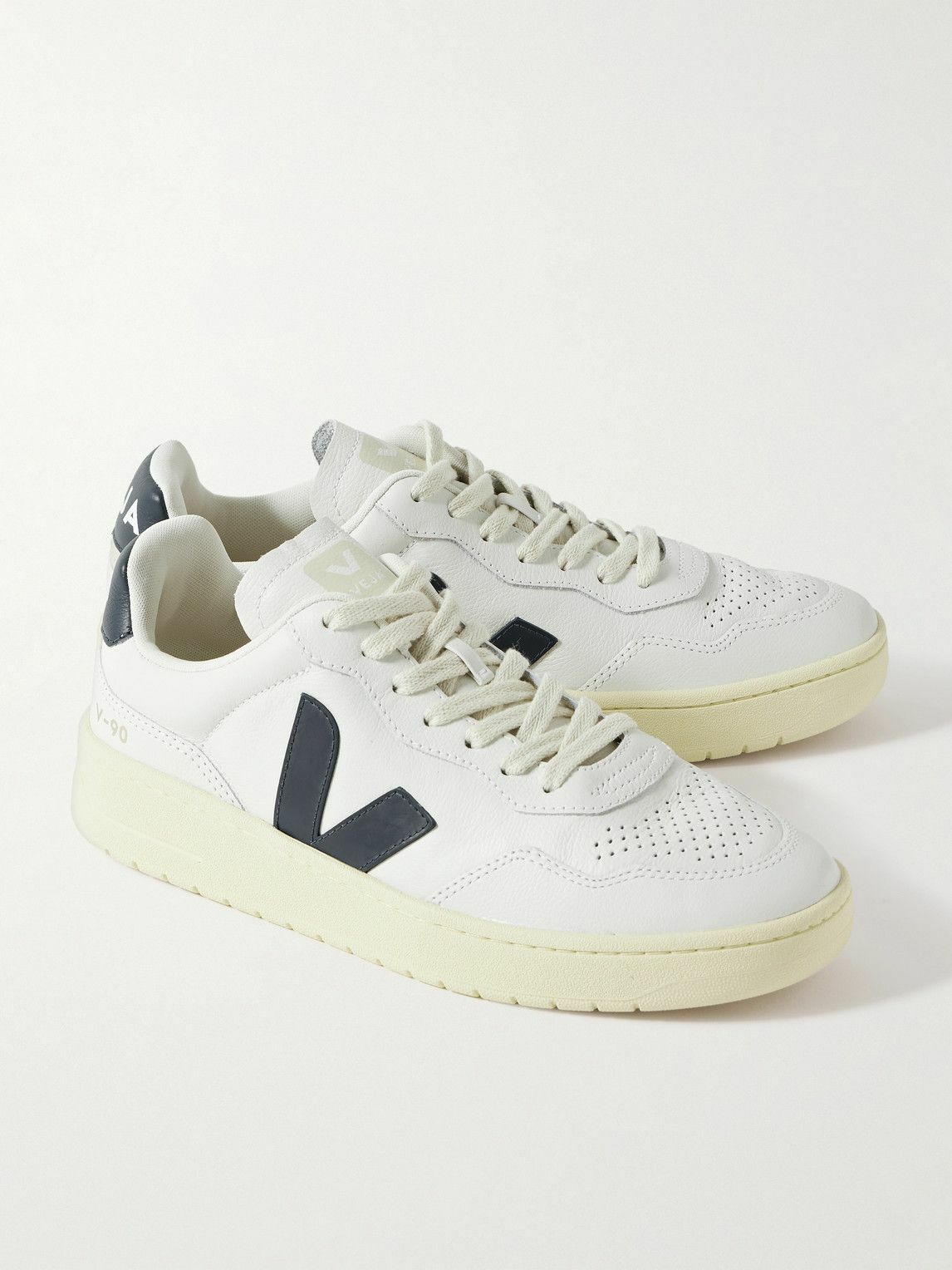 Veja - V-90 Suede-Trimmed Leather Sneakers - White VEJA