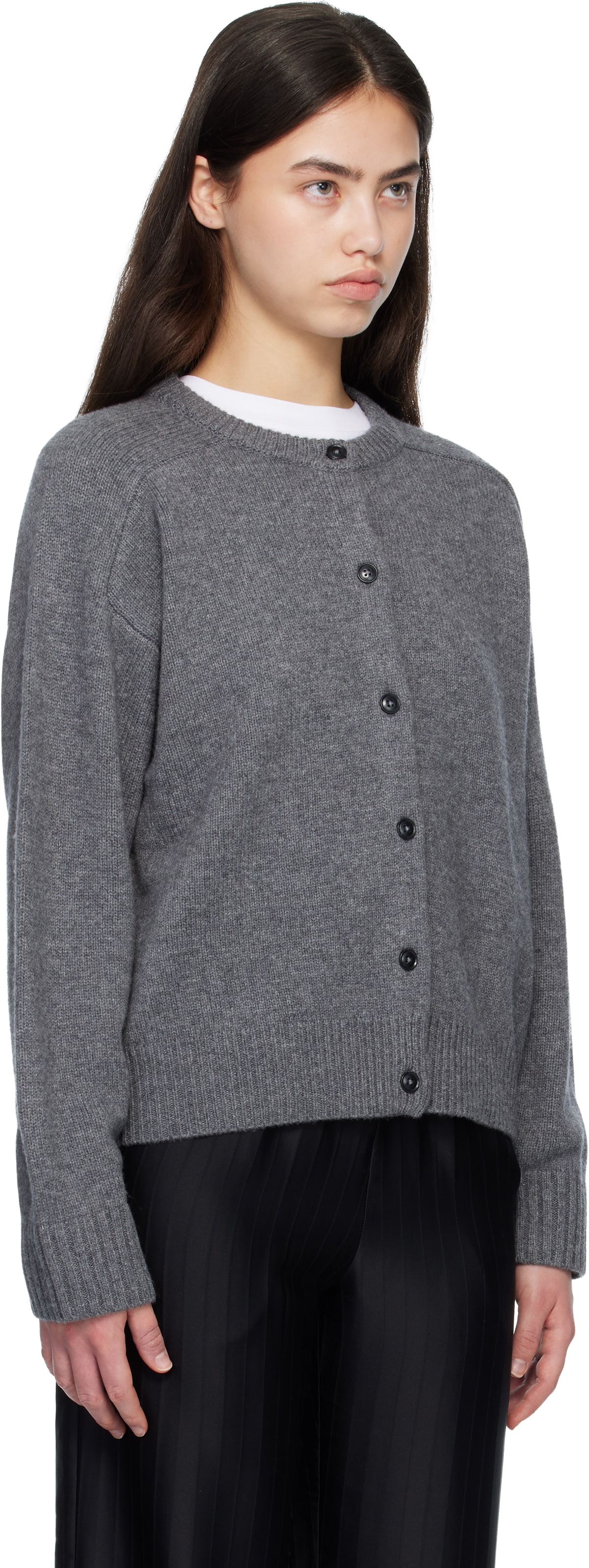 Loulou de Saison Gray AIDAR LDS Wool Cashmere Cardigan Loulou Studio