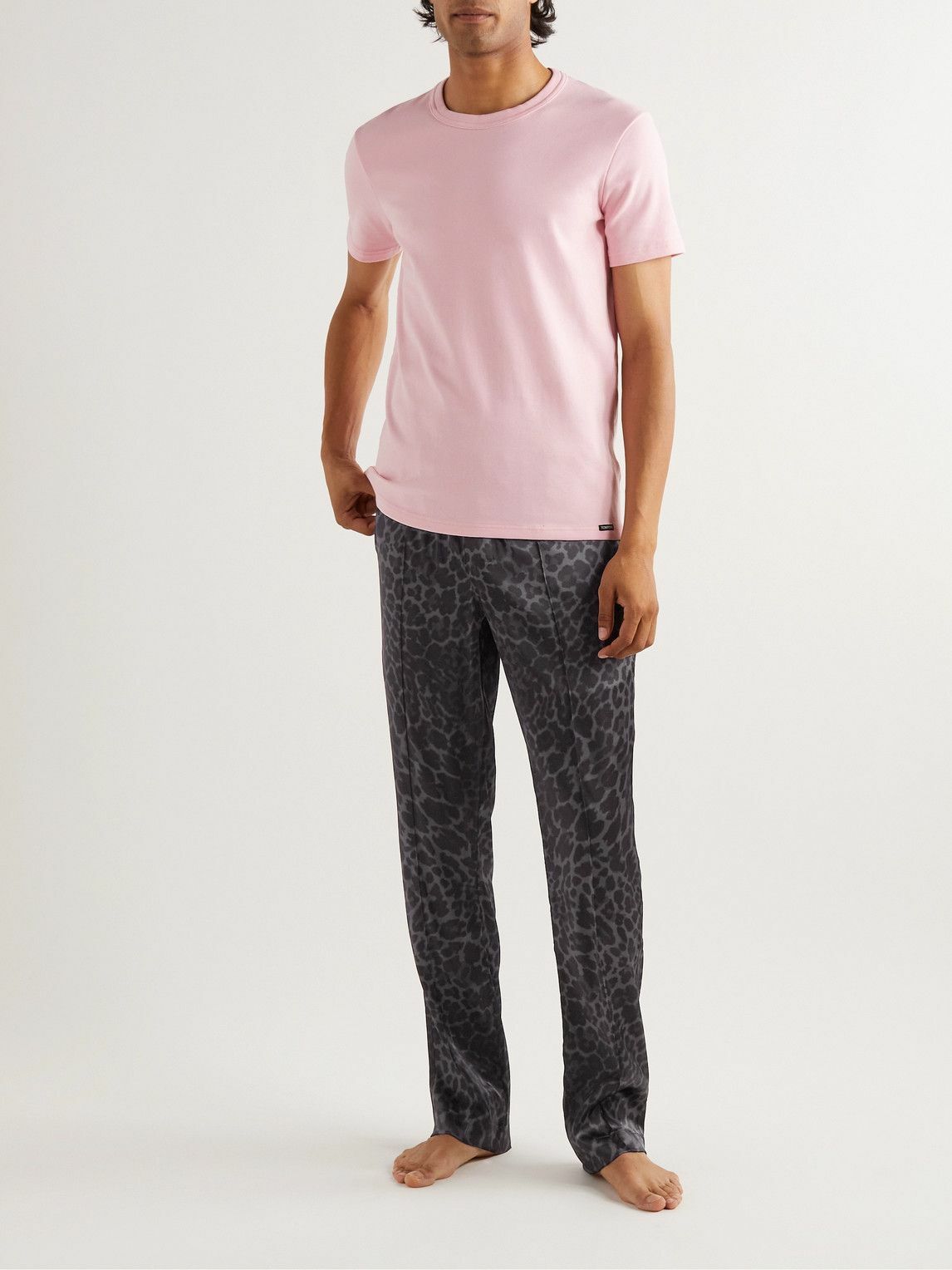 Tom Ford Velvet Trimmed Leopard Print Stretch Silk Satin Pyjama