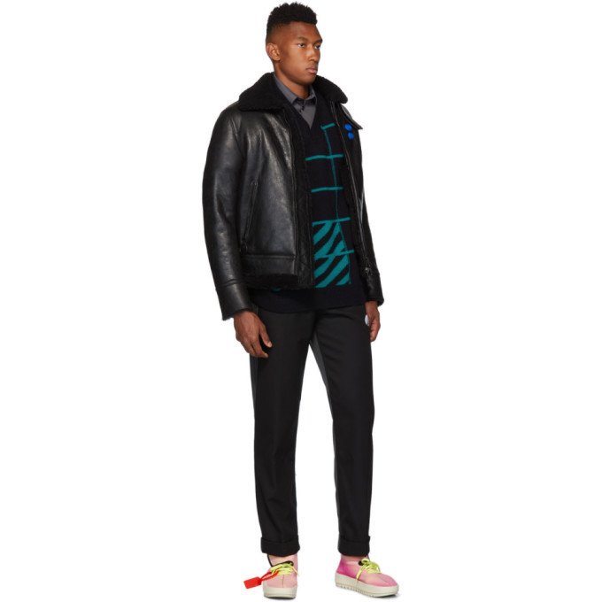 Off-White Navy and Blue Diag Panel Sweater Off-White
