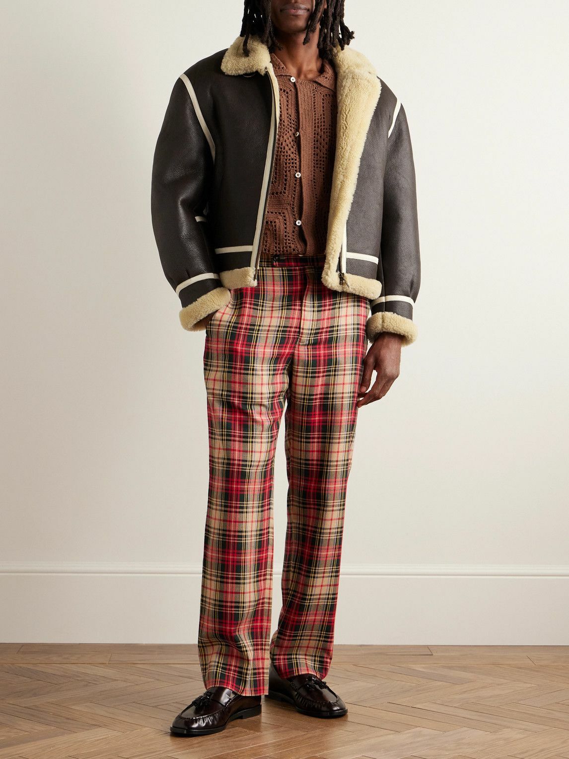 BODE - Leather-Trimmed Shearling Jacket - Brown Bode