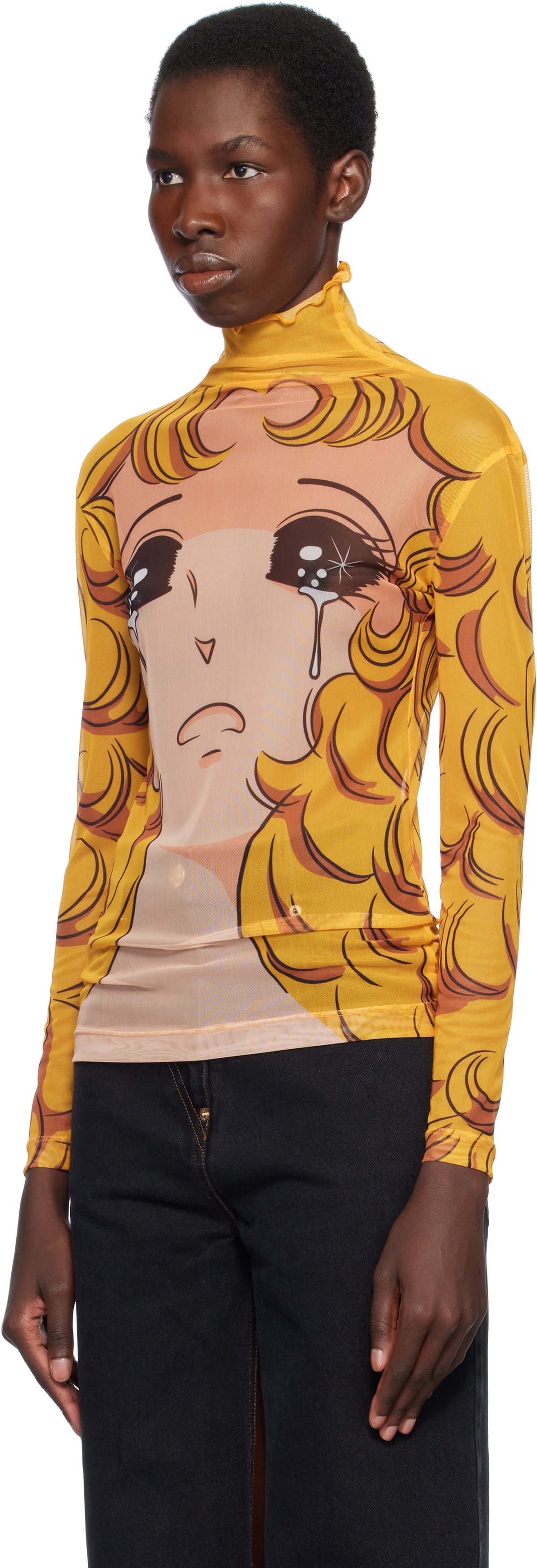 Pushbutton Yellow Crying Girl Mesh Turtleneck Pushbutton