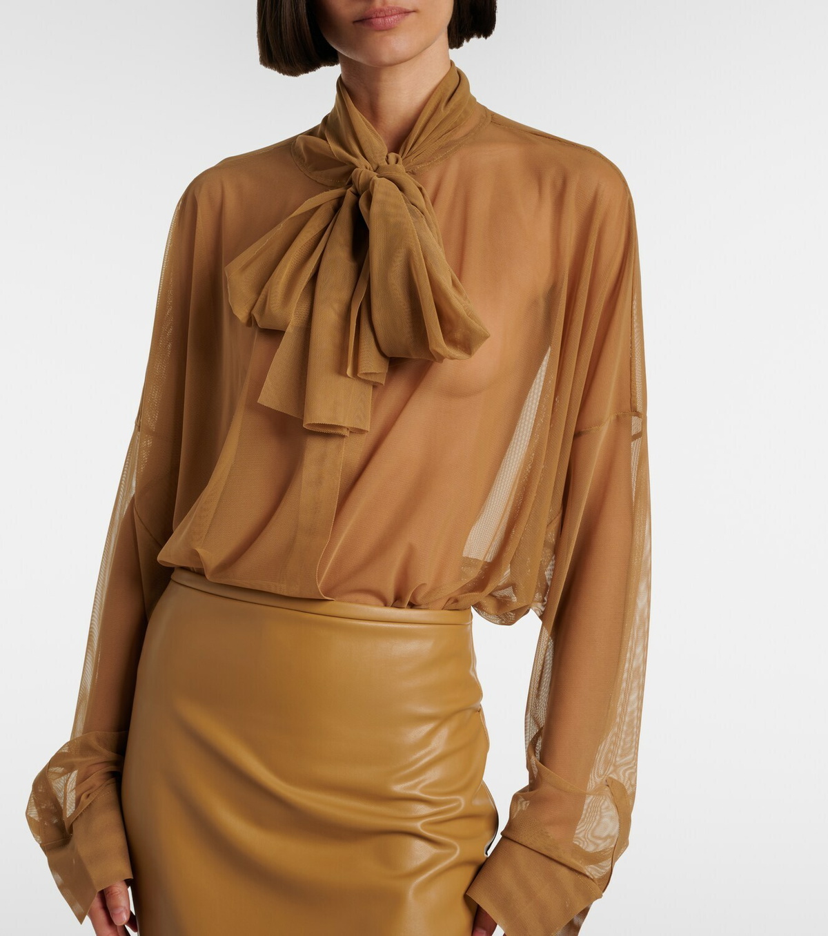 Norma Kamali Sheer tie-neck mesh bodysuit Norma Kamali