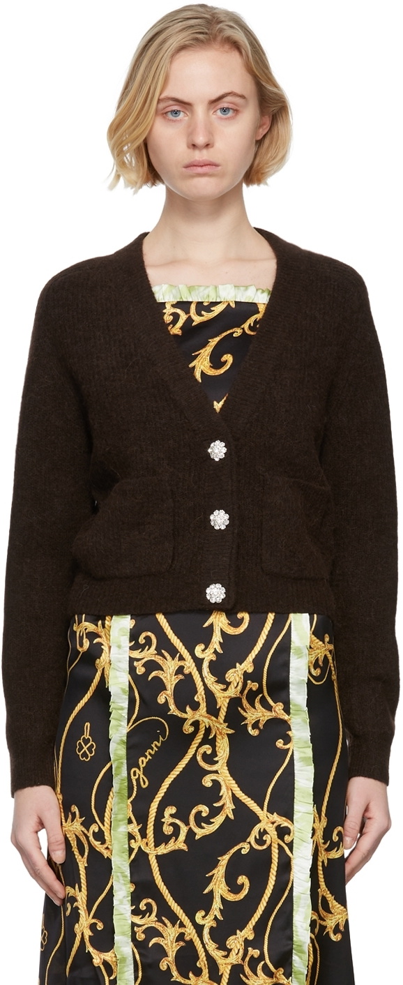 GANNI Brown Wool Knit Cardigan GANNI