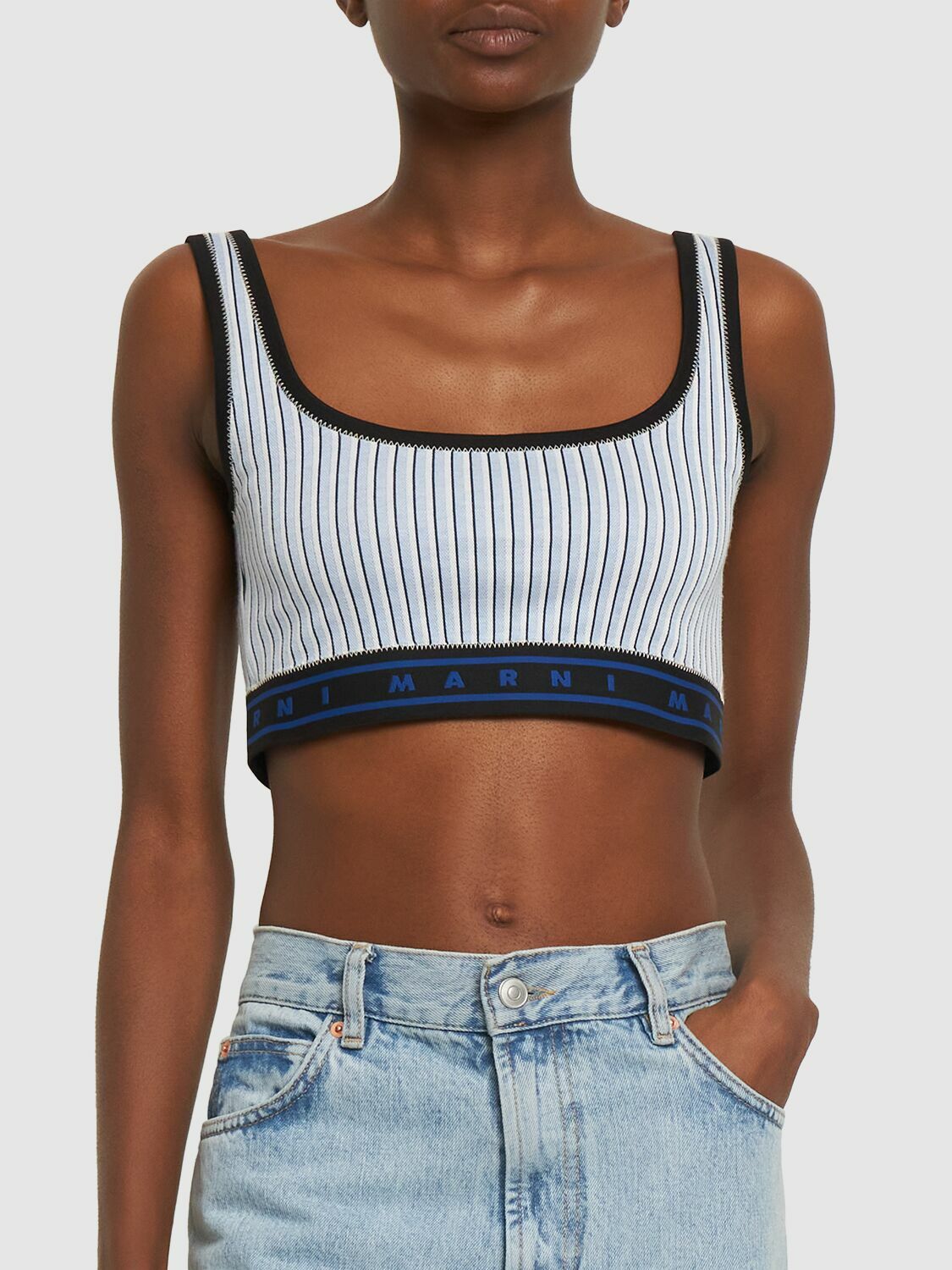 MARNI - Striped Cotton Blend Knit Crop Top Marni