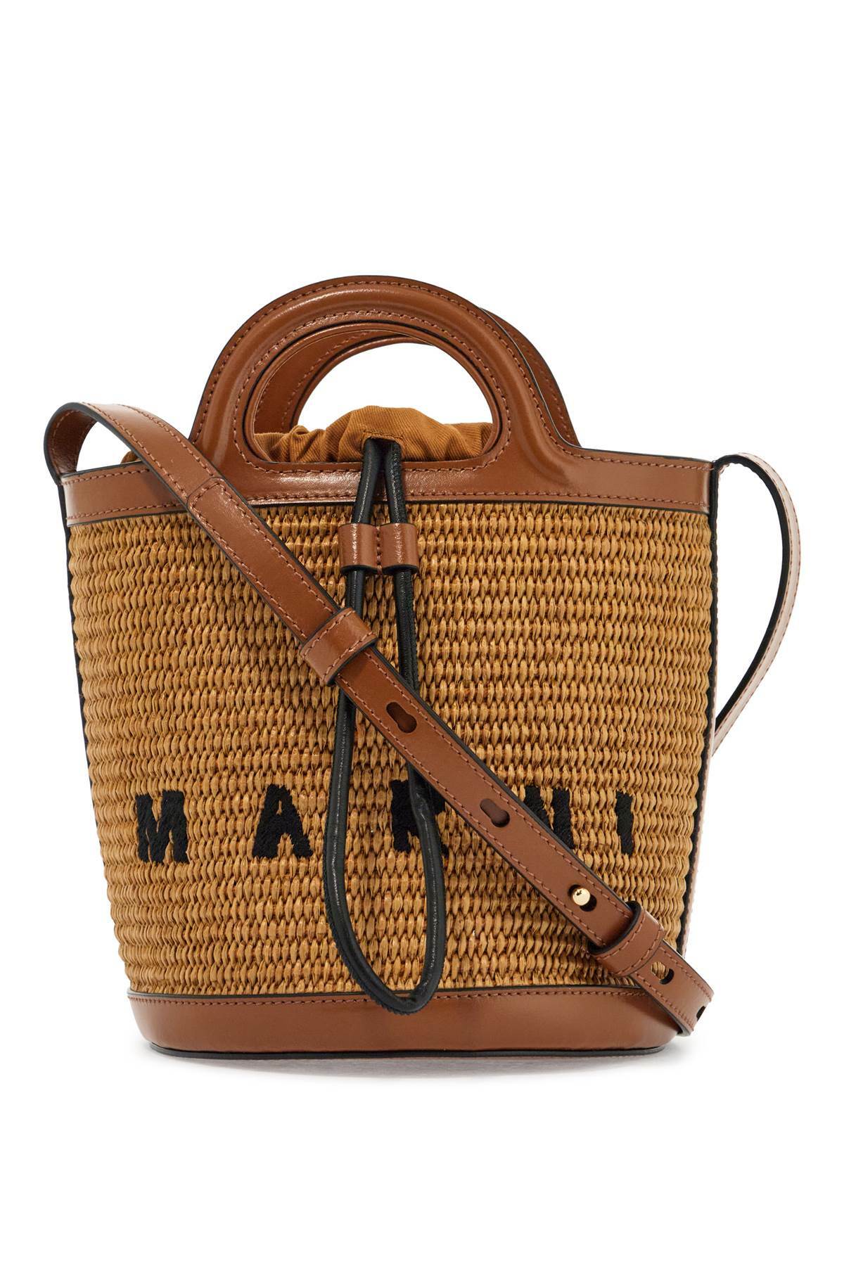MARNI light brown woven fabric and leather bag with circular handles ...