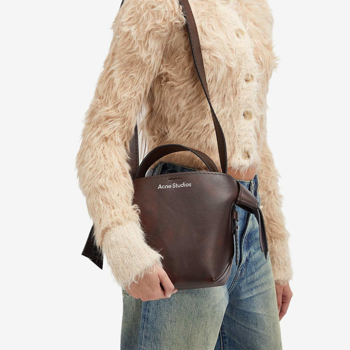 Acne Studios Women's Musubi Mini Aged Leather Handbag in Dark Brown ...