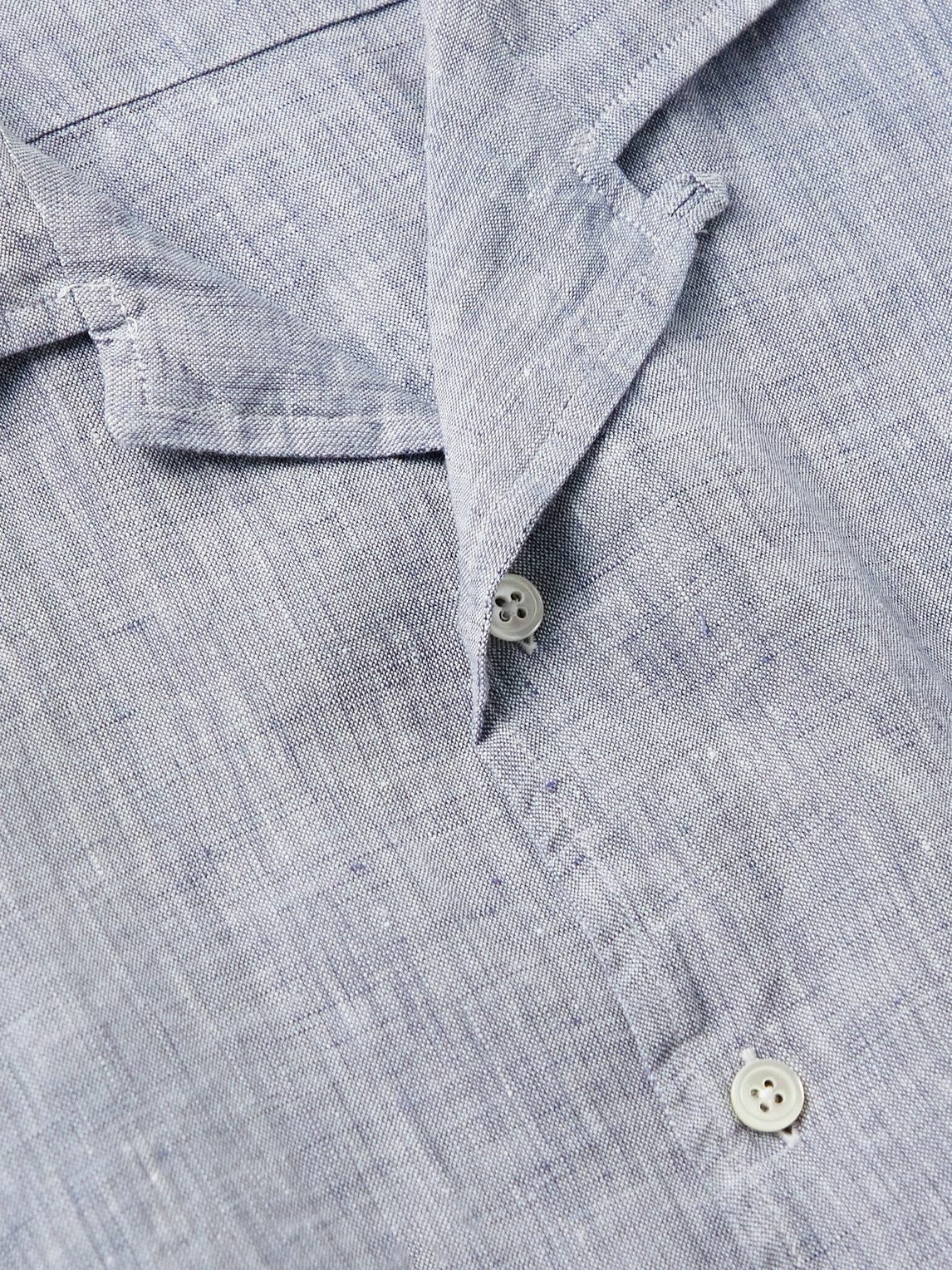 Hartford - Palm Mc Pat Convertible-Collar Slub Linen Shirt - Blue Hartford