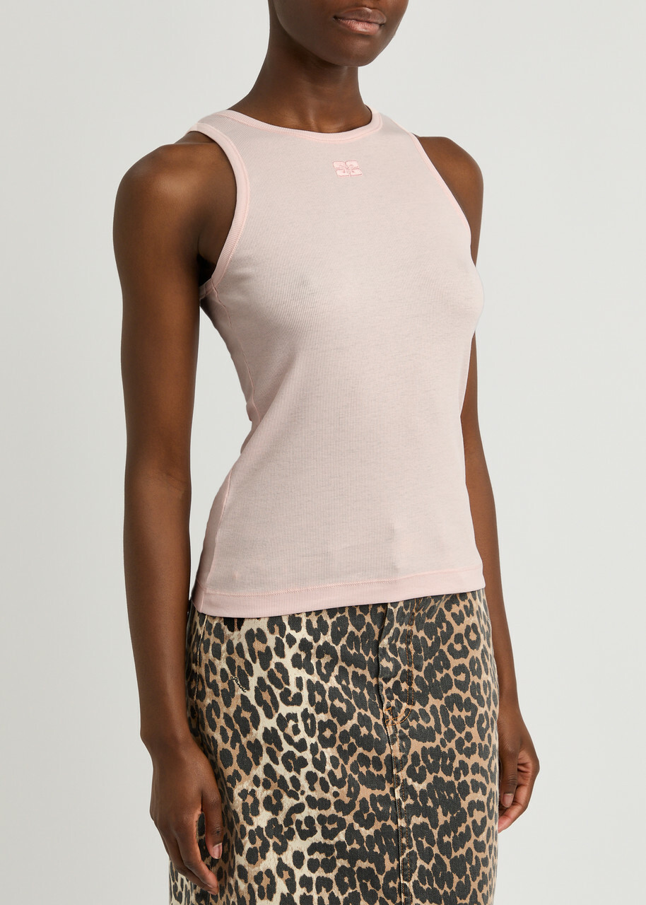 Ganni Logo-embroidered Stretch-cotton Tank Light Purple GANNI