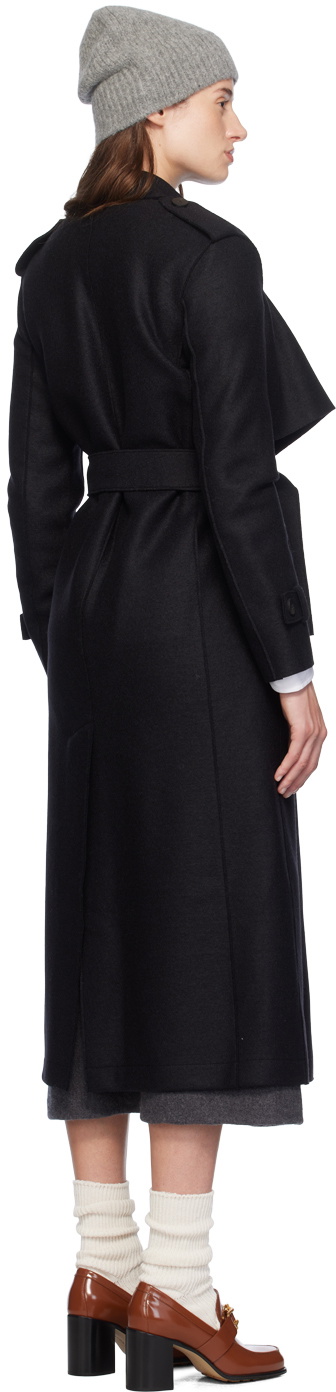 Harris Wharf London Black Pressed Wool Trench Coat Harris Wharf London