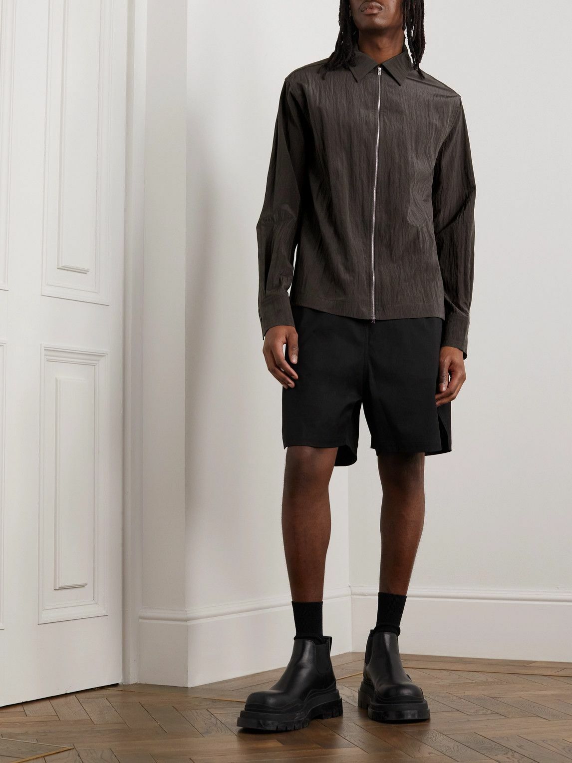 AIREI - Crinkled Wool-Blend Shirt - Black AIREI