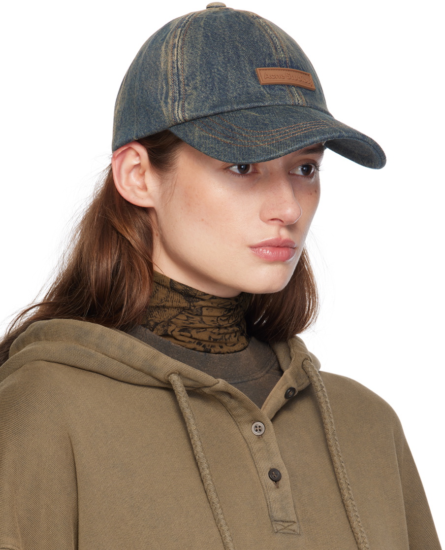 Acne Studios Blue Denim Logo Cap Acne Studios