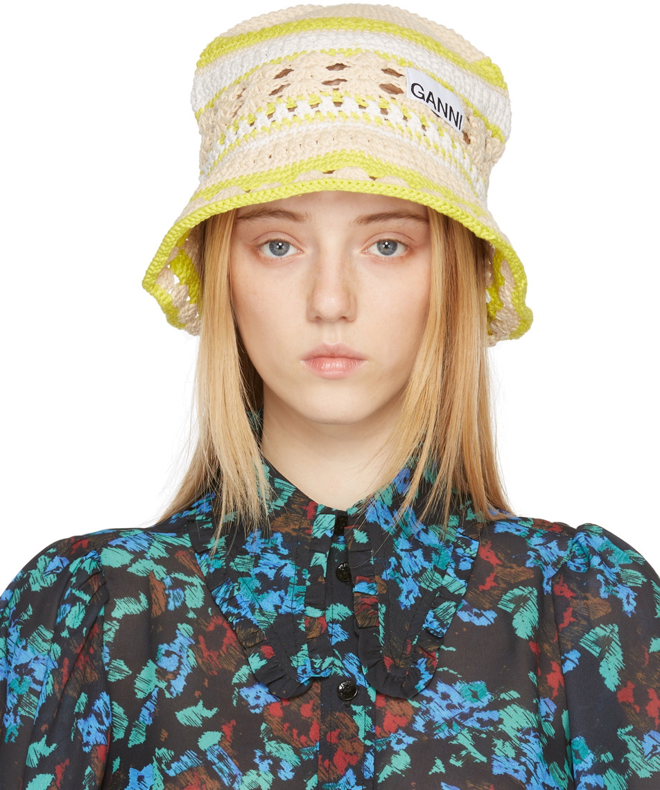 GANNI Beige & Yellow Crochet Beach Hat GANNI