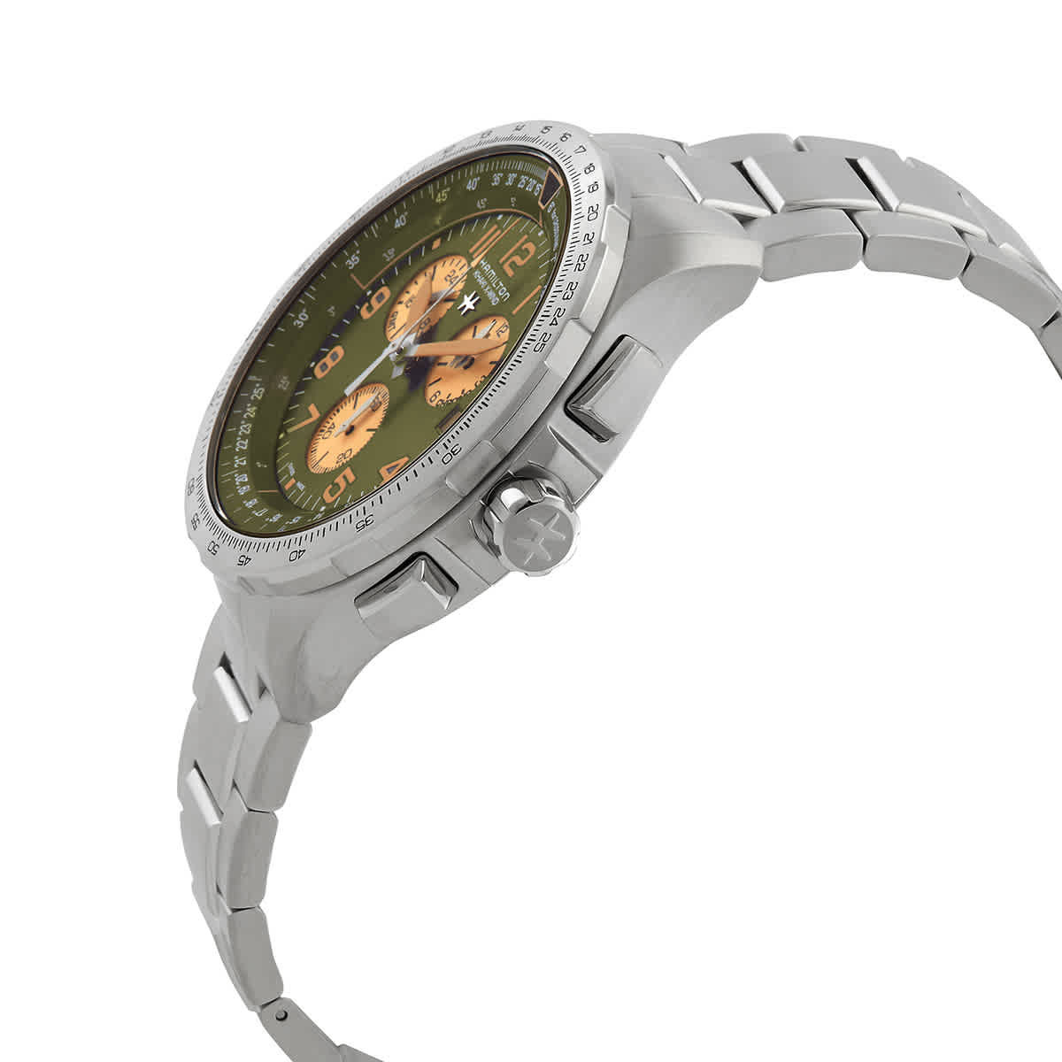 Hamilton Khaki Aviation Chronograph GMT Quartz Green Dial Mens Watch ...