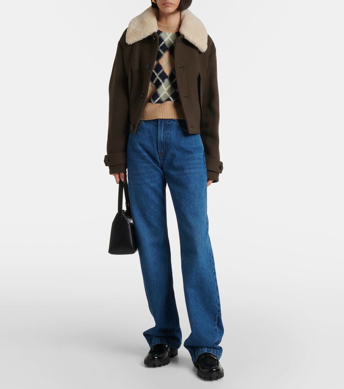 Ami Paris Shearling-trimmed virgin wool jacket AMI