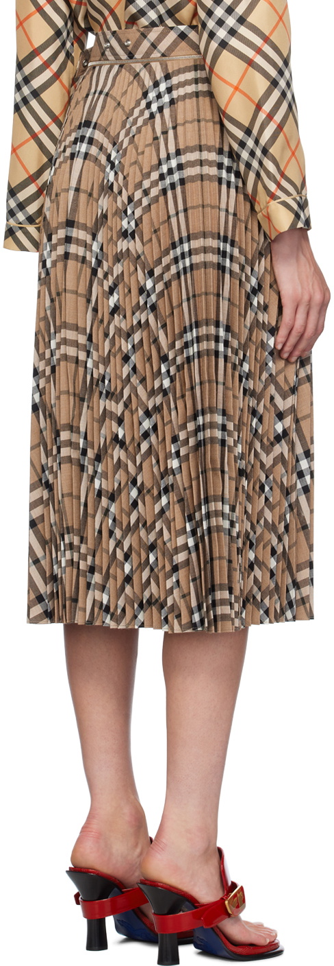 Burberry Brown Pleated Check Midi Skirt Burberry