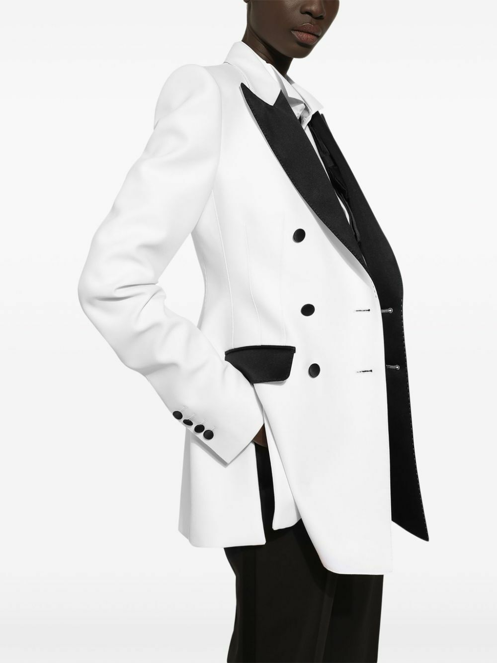 Dolce & Gabbana White Double Breasted Two-Tone Blazer Dolce & Gabbana