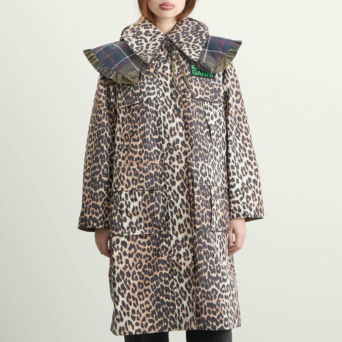 Barbour Women's x GANNI Waterproof Parka Jacket in Leopard Print Barbour