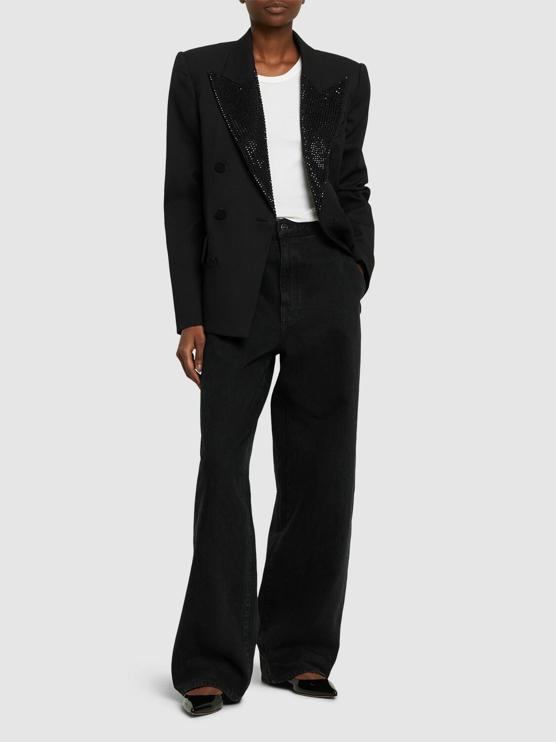 AREA - Embellished Wool Relaxed Fit Blazer AREA