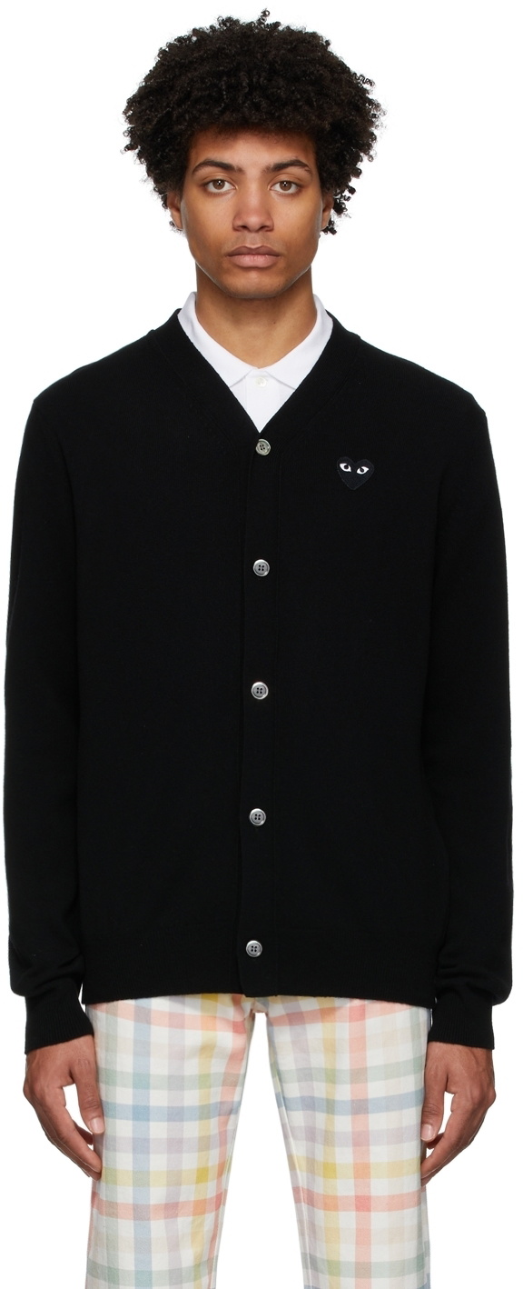 COMME des GARÇONS PLAY Black Wool Heart Patch Cardigan Comme des ...