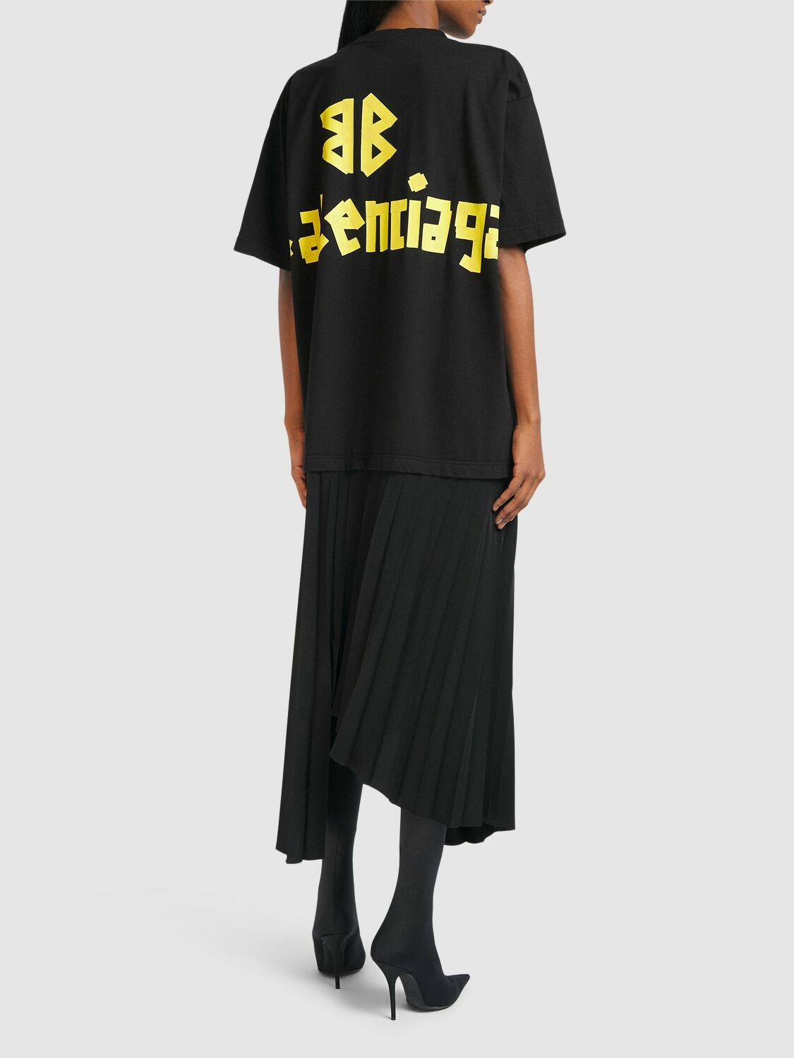 BALENCIAGA Pleated Tech T-shirt Dress with Logo Balenciaga