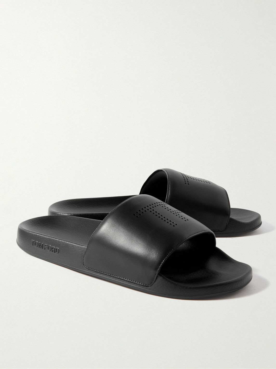 TOM FORD - Ricky Logo-Perforated Leather Slides - Black TOM FORD