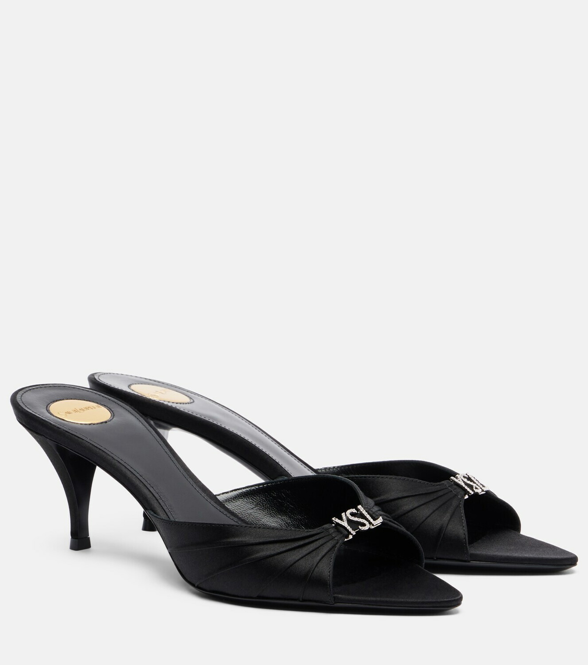 Saint Laurent Jerry 60 embellished crêpe satin mules Saint Laurent