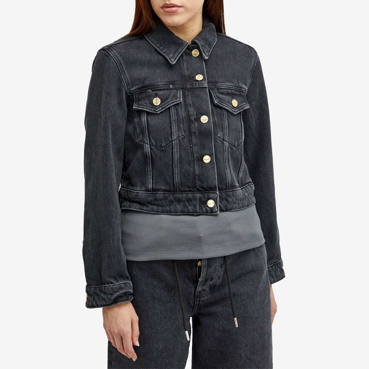 GANNI Women's Denim Crop Jacket in Washed Black/Black GANNI