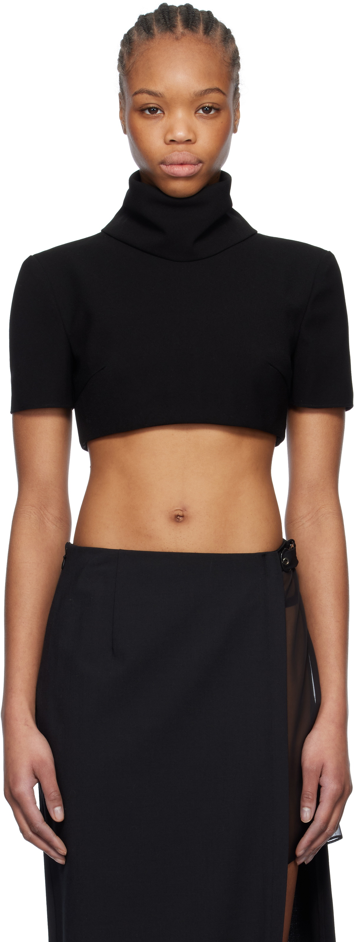 Mônot Black Crêpe Cropped Top Monot