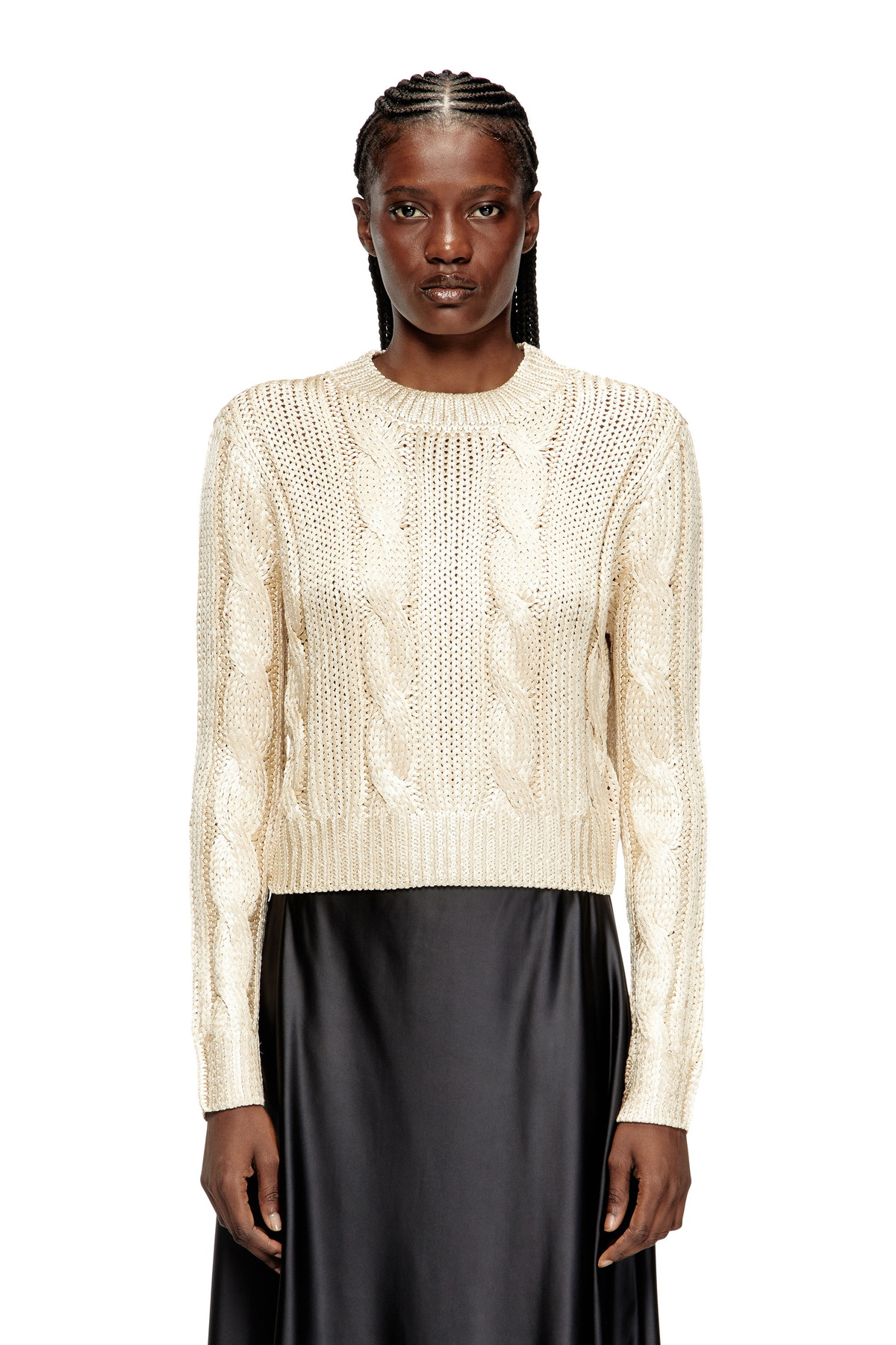 Diesel Cable-knit jumper with shiny effect - Knitwear Womens in Beige ...