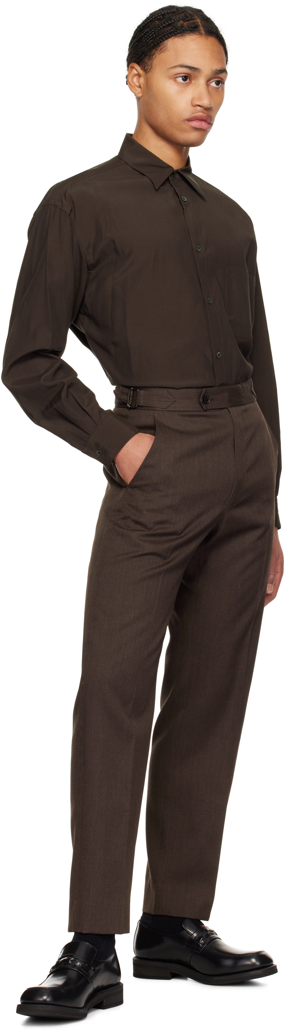 YOKE Brown Weather Cloth Regular Collar Shirt YOKE