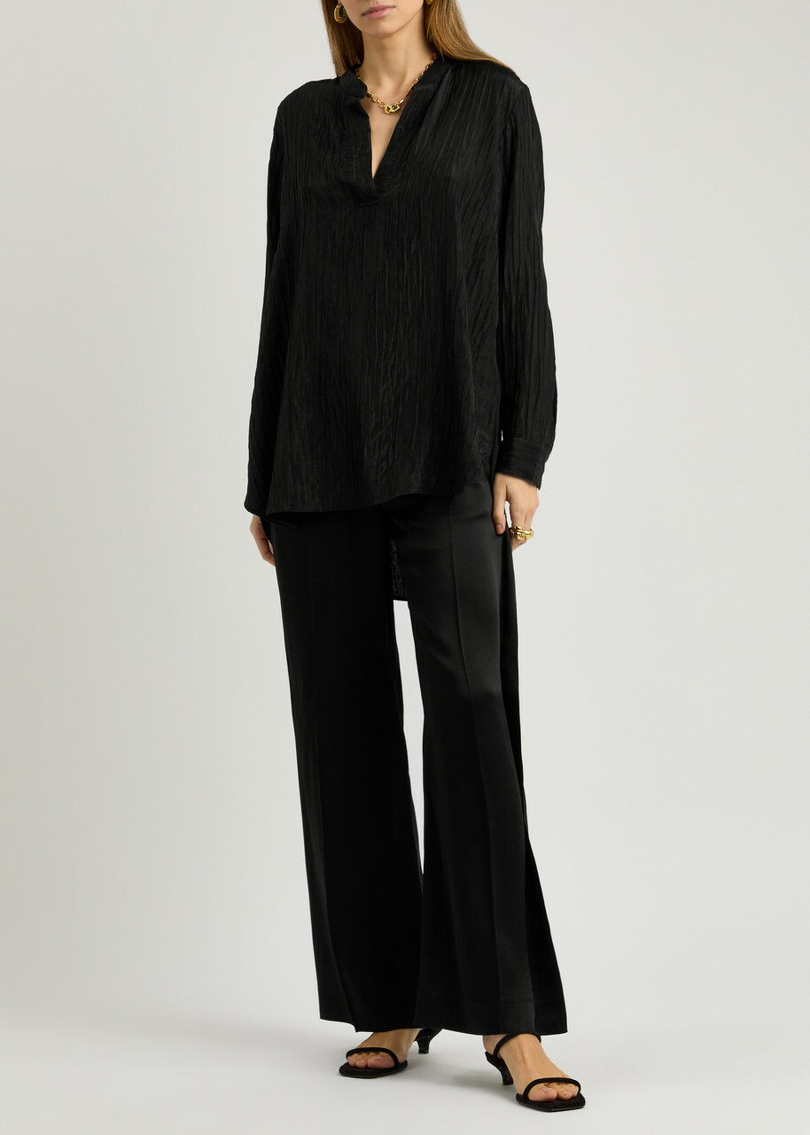 Eileen Fisher Plissé Stretch-silk Blouse Black EILEEN FISHER